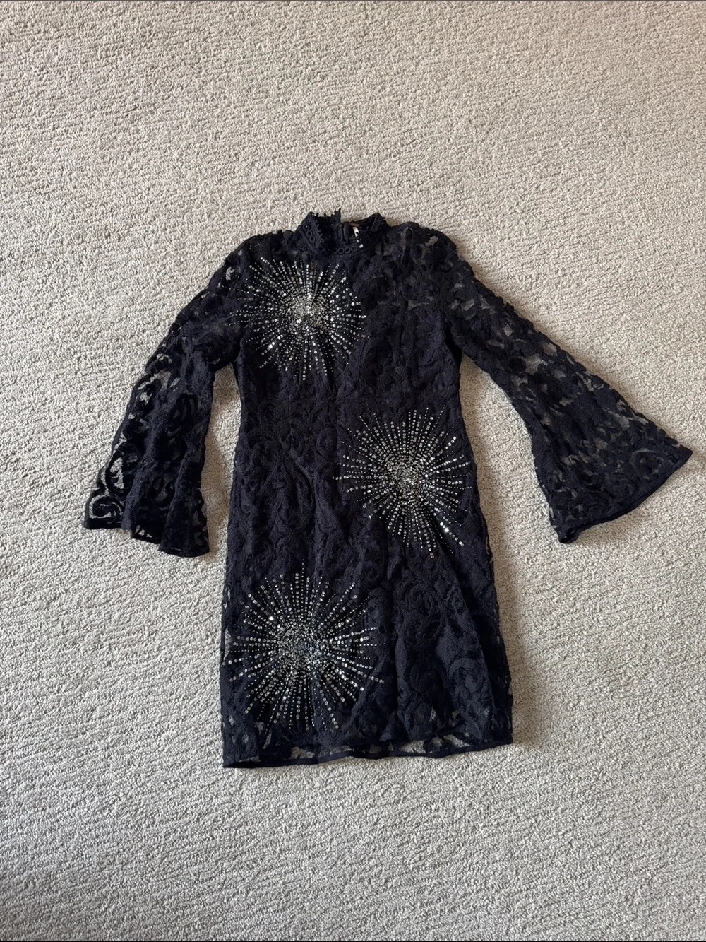 Free People | Dresses | Free People Black Lace Midi Dress With Silver ...